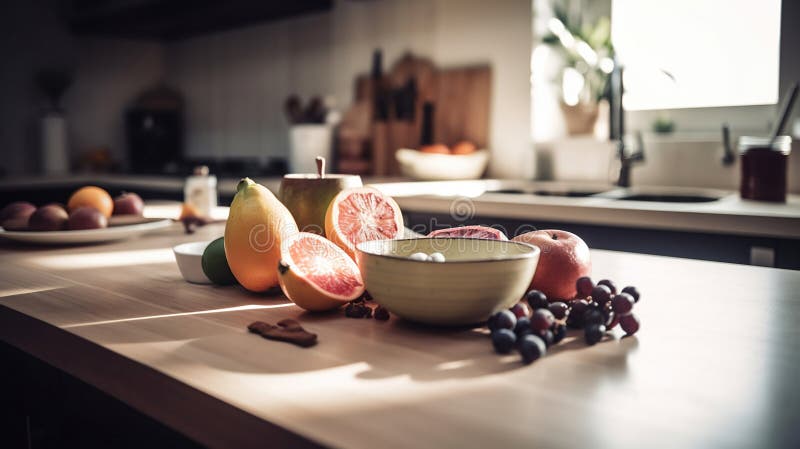 Healthy Foods are on the Table in the Kitchen. Generative Ai Stock ...