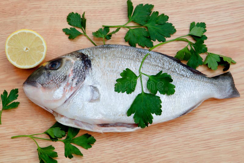 Healthy Fresh Fish on Wooden Board Stock Photo - Image of nutrition ...