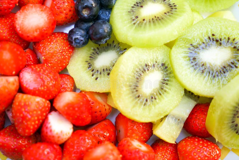Healthy Fresh Fruit Strawberry, Raspberry, Blueberry, Kiwi Stock Image ...