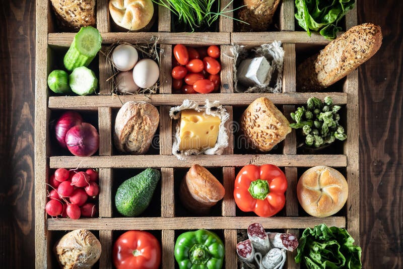 Healthy and Fresh Ingredients for Sandwich in Rustic Box Stock Photo ...