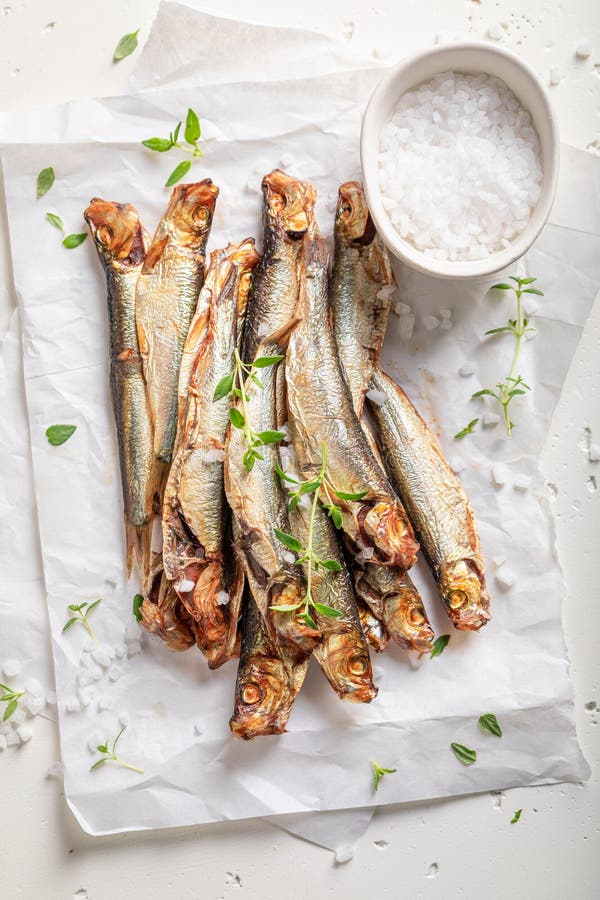 Healthy and Fresh Smoked Sprats Marinated with Salt and Spices Stock ...