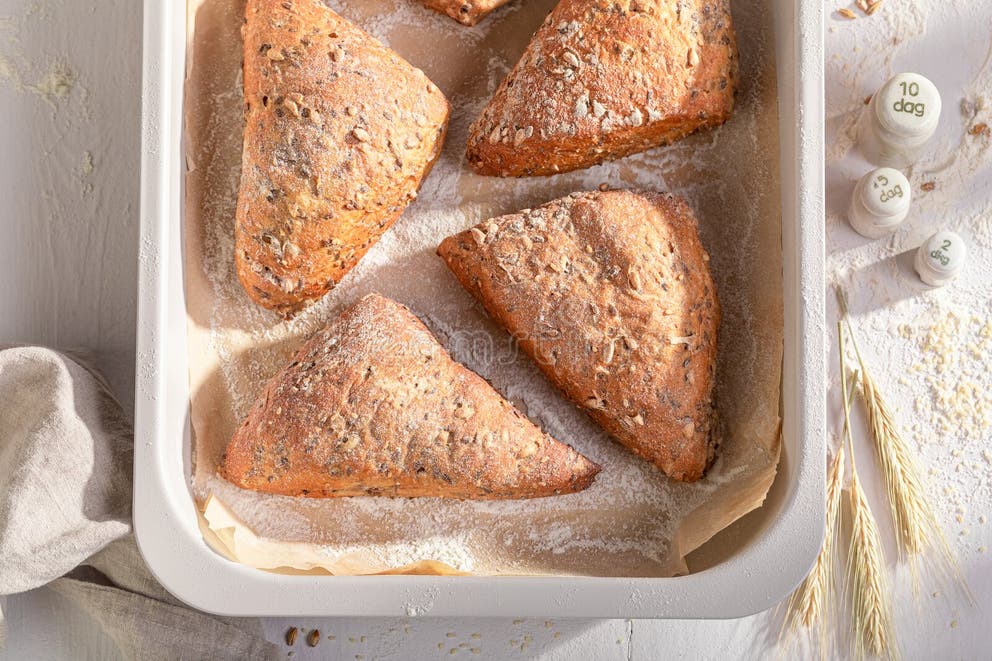 Healthy and Fresh Triangular Buns Baked in a Bakehouse Stock Image ...