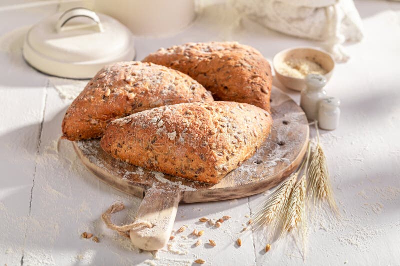Healthy and Fresh Triangular Rolls Made of Sourdough and Flour Stock ...