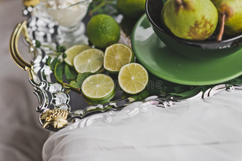 Sliced Lemon and Pear on the Beautiful Tray 8757. Stock Photo - Image ...
