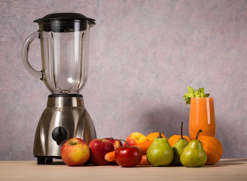 Healthy Fruit and Vegetable with Blender Stock Photo - Image of organic ...