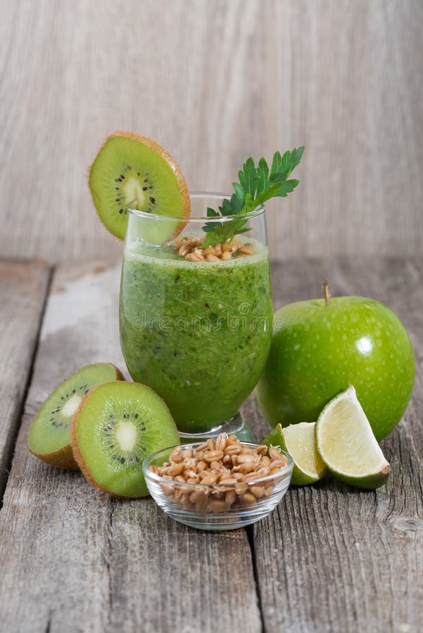 Healthy Fruit and Vegetable Smoothie with Sprouts, Vertical Stock Image ...