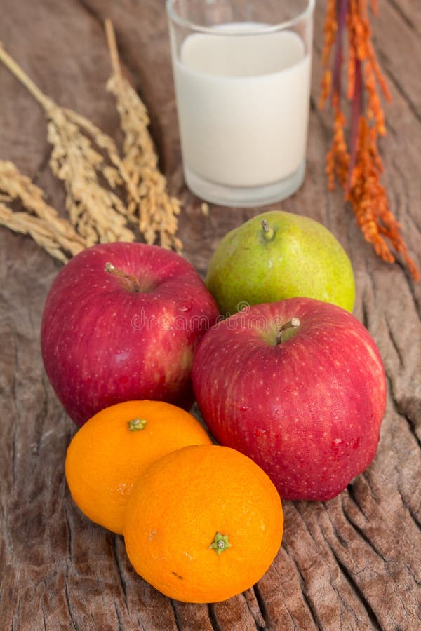 Healthy fruits and milk stock image. Image of macro, wooden - 33251849