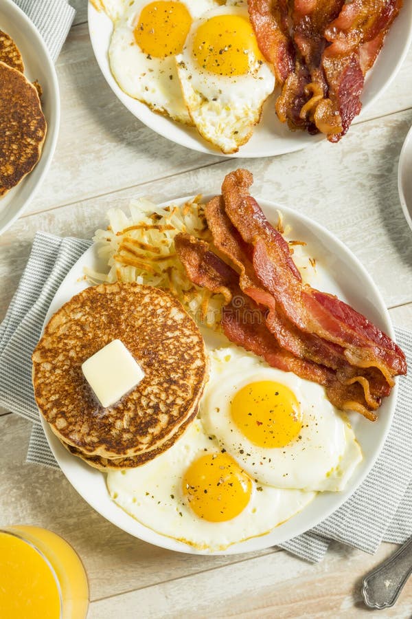 Healthy Full American Breakfast Stock Photo - Image of meat, pancake ...
