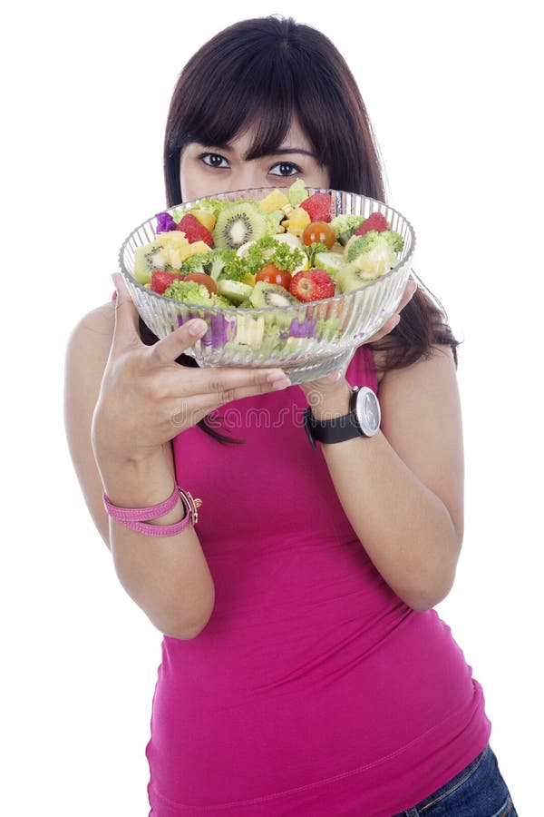 Healthy girl with salad stock photo. Image of closeup - 23858160