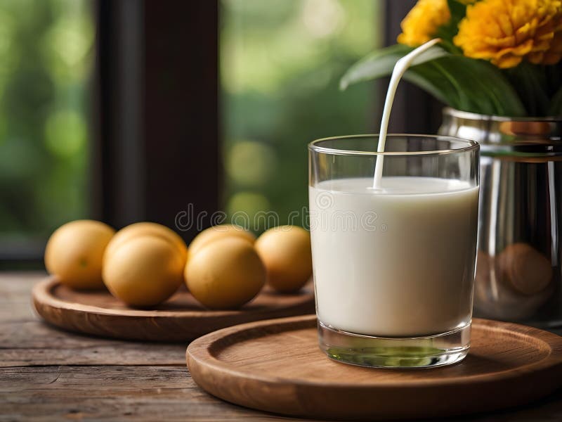 Healthy Glass of Milk on the Table Stock Illustration - Illustration of ...