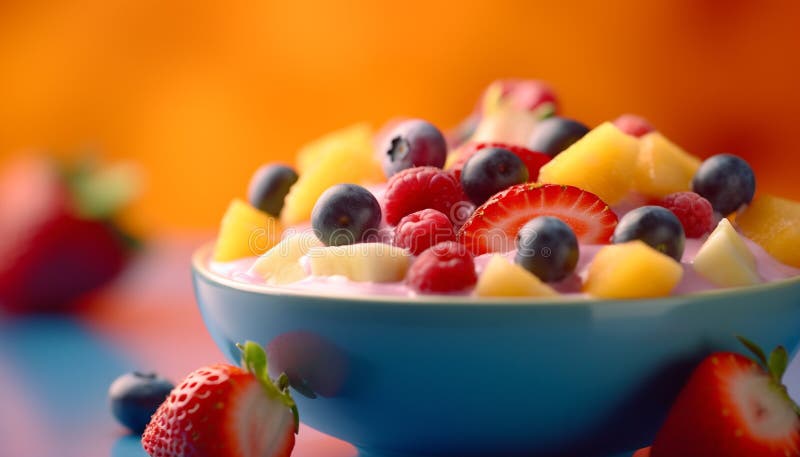 Healthy Gourmet Fruit Salad with Multi Colored Berries and Yogurt Slice ...