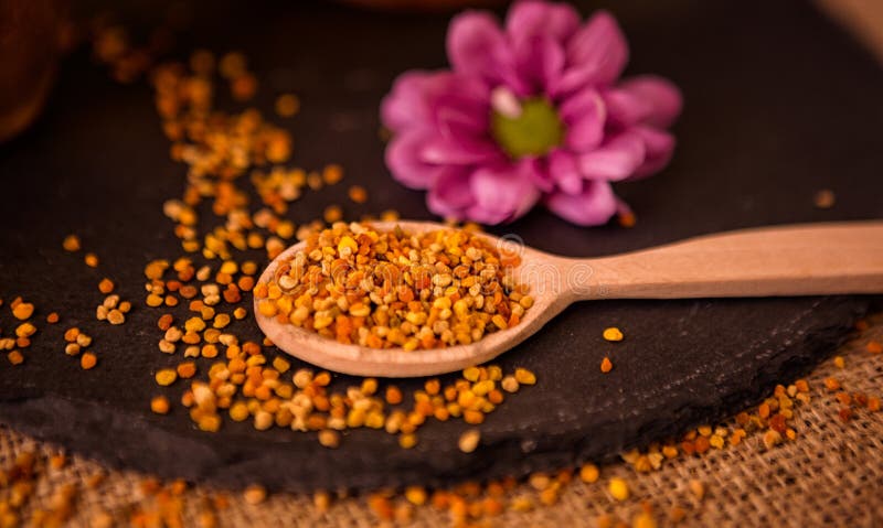 Healthy Granule Pollen- Bee Pollen Stock Photo - Image of liquid ...