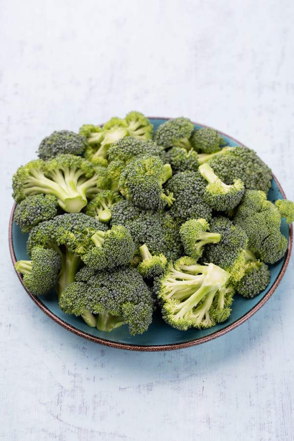 Healthy Green Organic Raw Broccoli Florets Ready for Cooking Stock ...