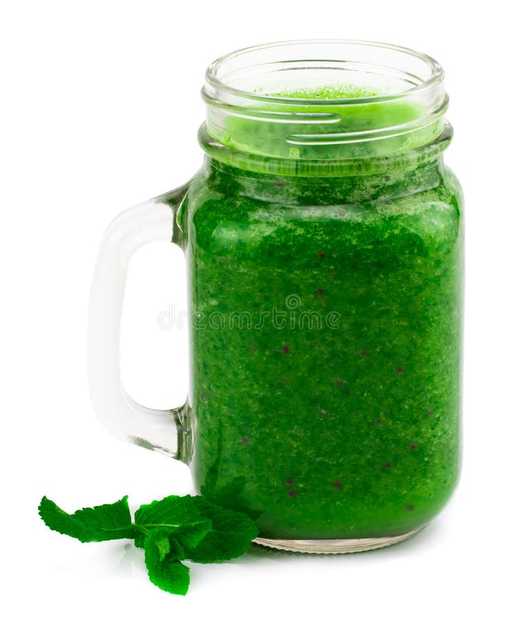 Healthy Green Smoothie with Straw in a Jar Mug Isolated on White Stock ...