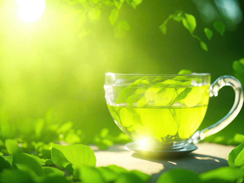 Healthy Green Tea Cup Bright Saturation Bokeh. Ai Generative Stock ...