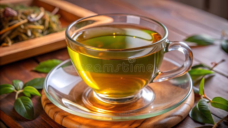 Healthy Green Tea Cup with Tea Leaves Stock Image - Image of freshness ...