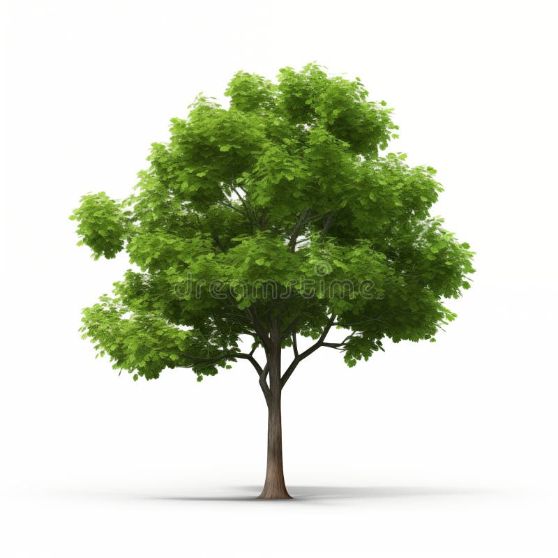 Healthy Green Tree with Lush Foliage and Slim Trunk on White Background ...