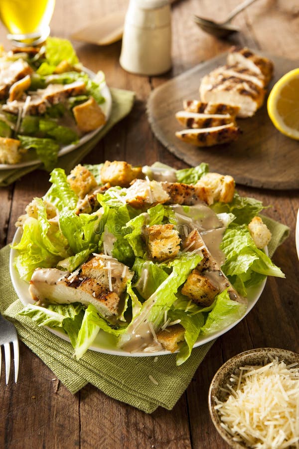 Healthy Grilled Chicken Caesar Salad Stock Image - Image of organic ...