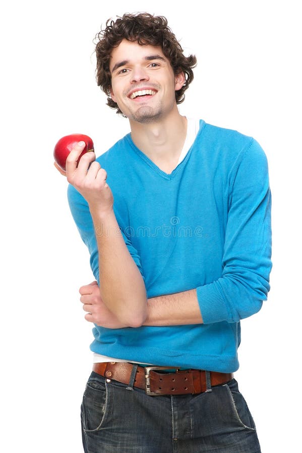 Healthy Guy with a Red Apple Stock Image - Image of delicious, apple ...