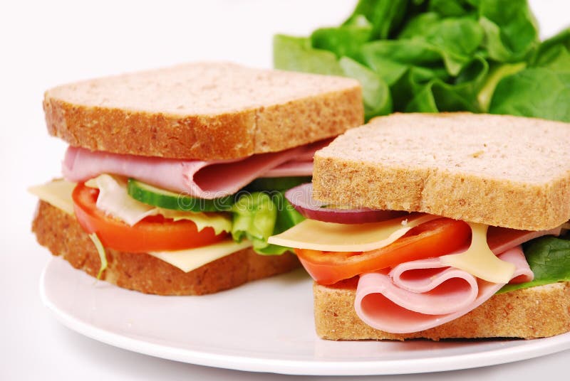 Healthy ham sandwich with stock photo. Image of isolated - 20231430