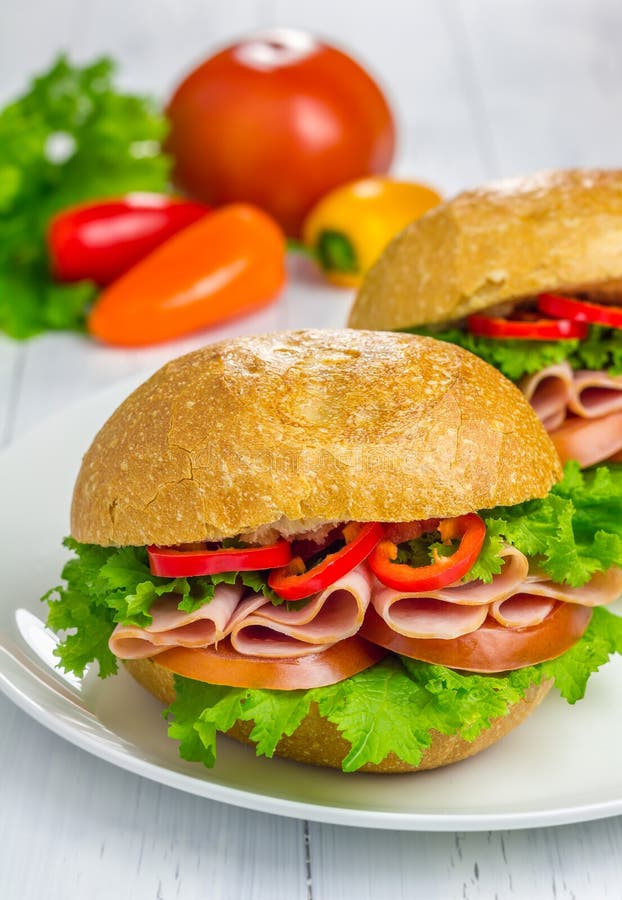 Healthy Ham Sandwiches with Orange Juice Stock Image - Image of leaf ...