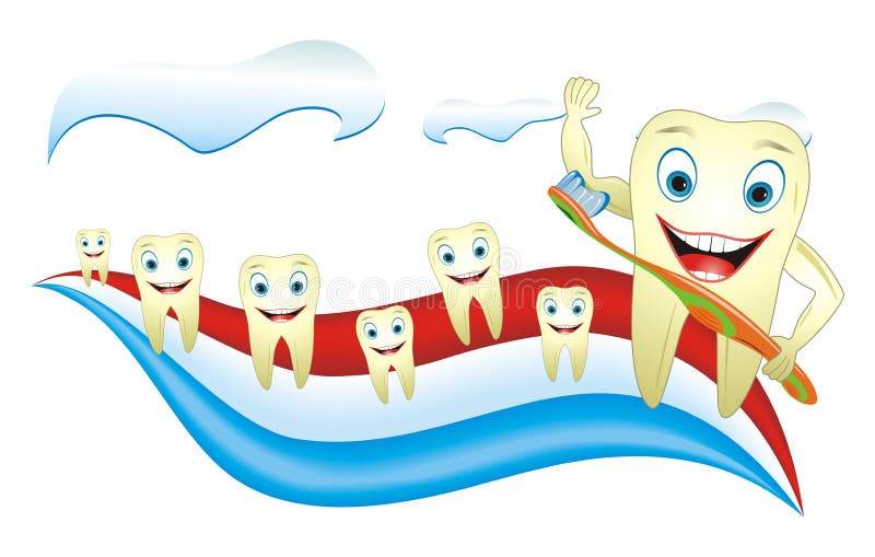 Healthy Happy Tooth with Toothbrush Stock Vector - Illustration of ...