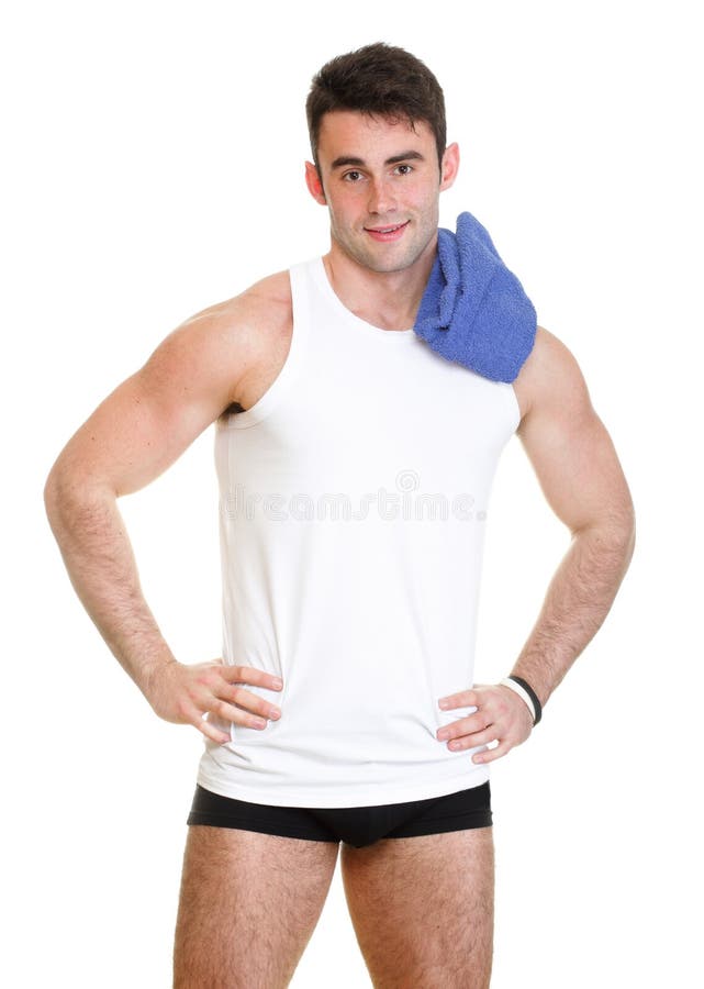 Healthy Happy Young Man with Towel Isolated Stock Photo - Image of ...