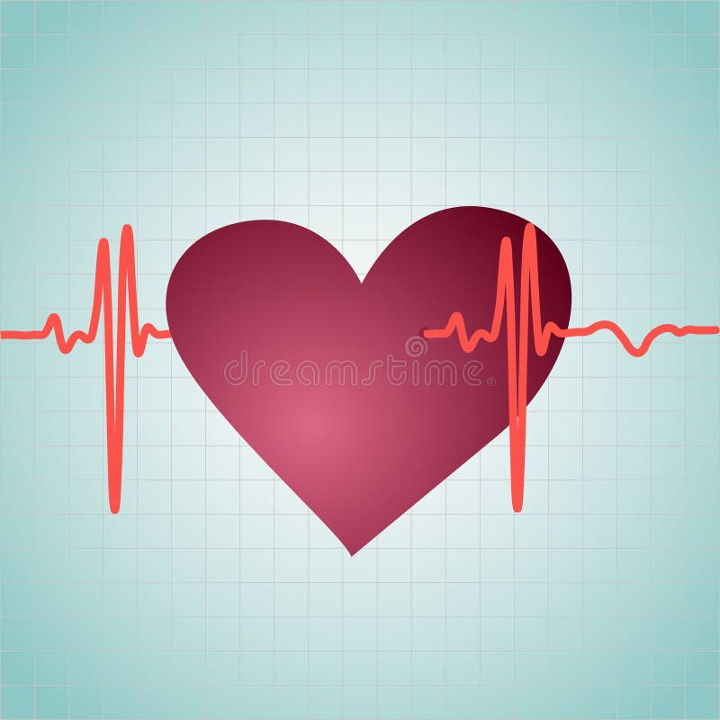Healthy Heart with Cardiogram Stock Illustration - Illustration of life ...