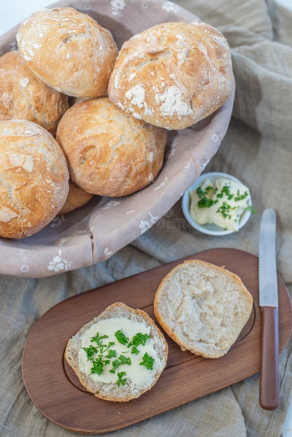 Healthy Home Made Crusty Round Bread Rolls Stock Photo - Image of ...