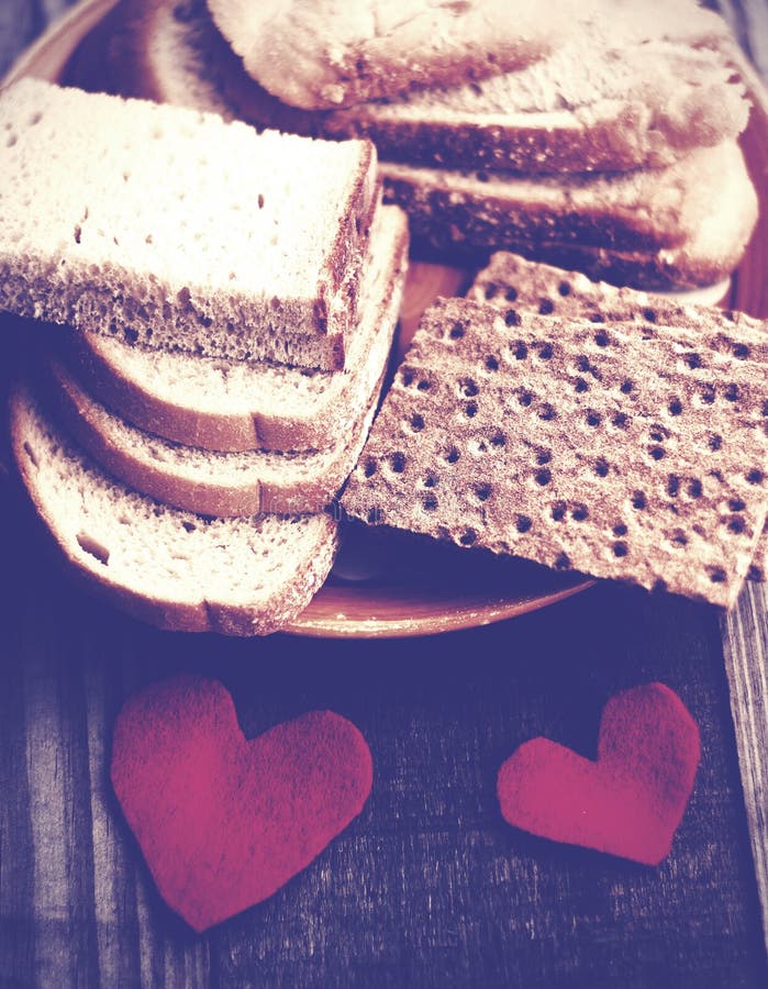 Healthy Homemade Bread with Two Red Hearts Stock Image - Image of brown ...