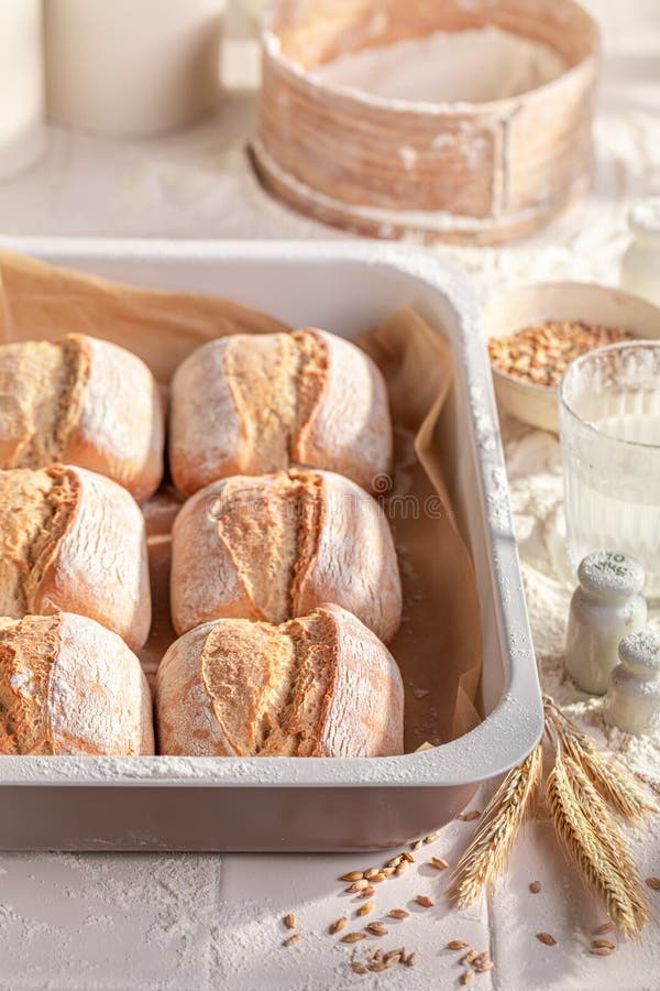 Healthy and Homemade Buns in Rustic Bakehouse Stock Image - Image of ...