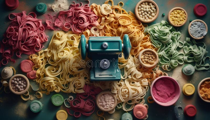 Healthy Homemade Pasta in Variety Generated by AI Stock Illustration ...
