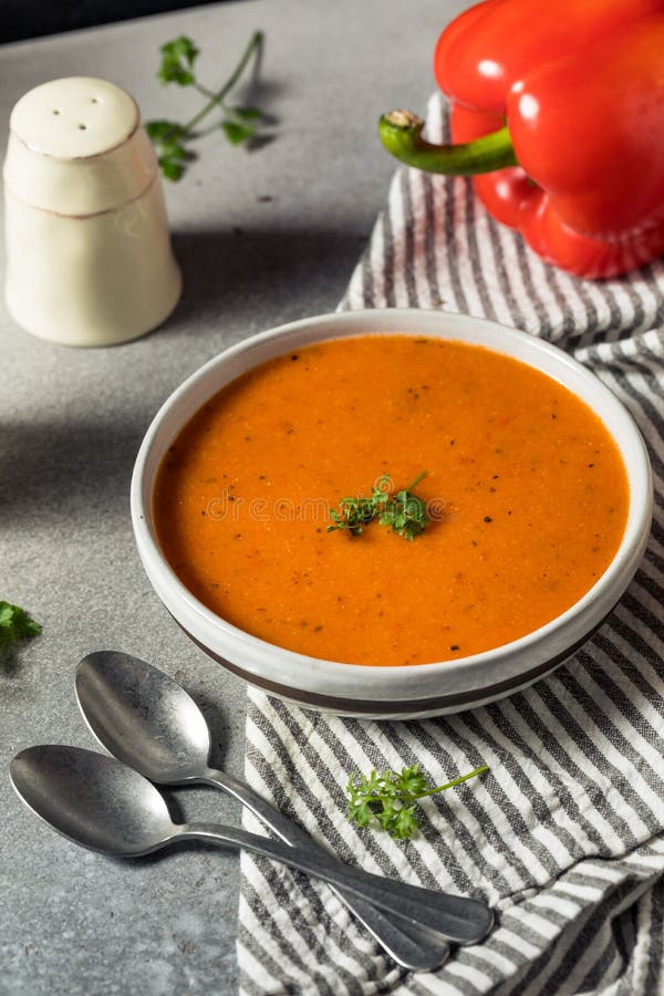 Healthy Homemade Red Bell Pepper Soup Stock Image - Image of food, soup ...