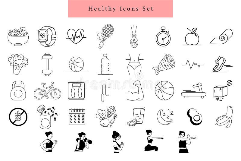 Healthy Icon Set Line Art Element Clipart Stock Illustration ...