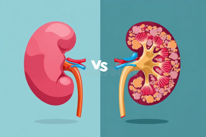 Healthy Kidney and Damaged Kidney Comparison Chart Showing Structural ...
