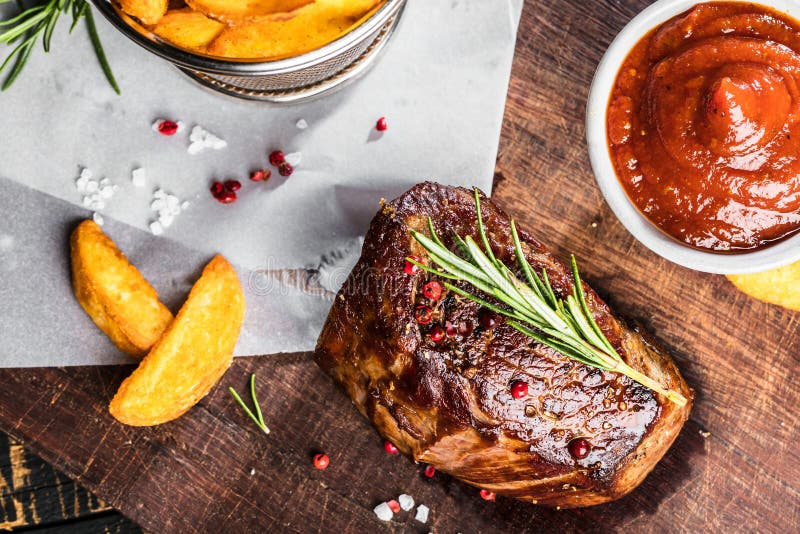 Healthy Lean Grilled Medium-rare Beef Steak and Vegetables with Roasted ...