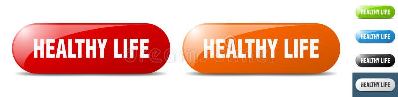Healthy Life Button. Key. Sign. Push Button Set Stock Vector ...