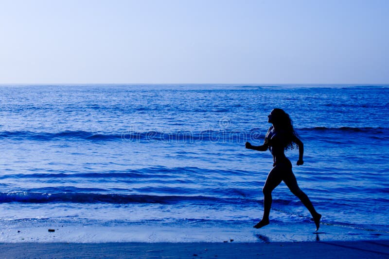 Healthy Life Concept - Woman Running at Beach Stock Image - Image of ...