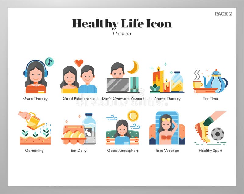 Healthy Life Icons Flat Pack Stock Vector - Illustration of gardening ...