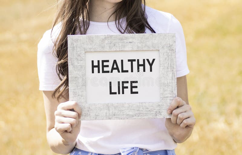 Healthy life text on card stock photo. Image of words - 199060366