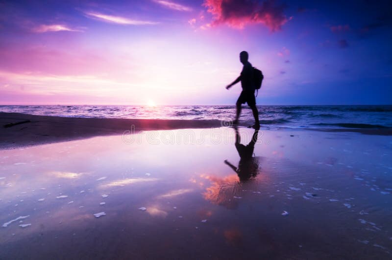 Healthy Lifestyle, Beach at Sunset Stock Photo - Image of health, ocean ...