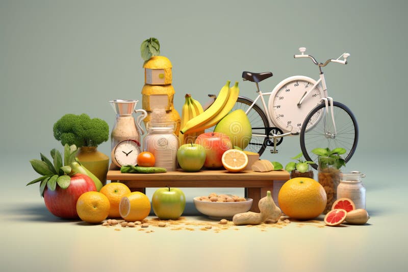 Healthy Lifestyle Concept with a Balanced Diet Stock Illustration ...