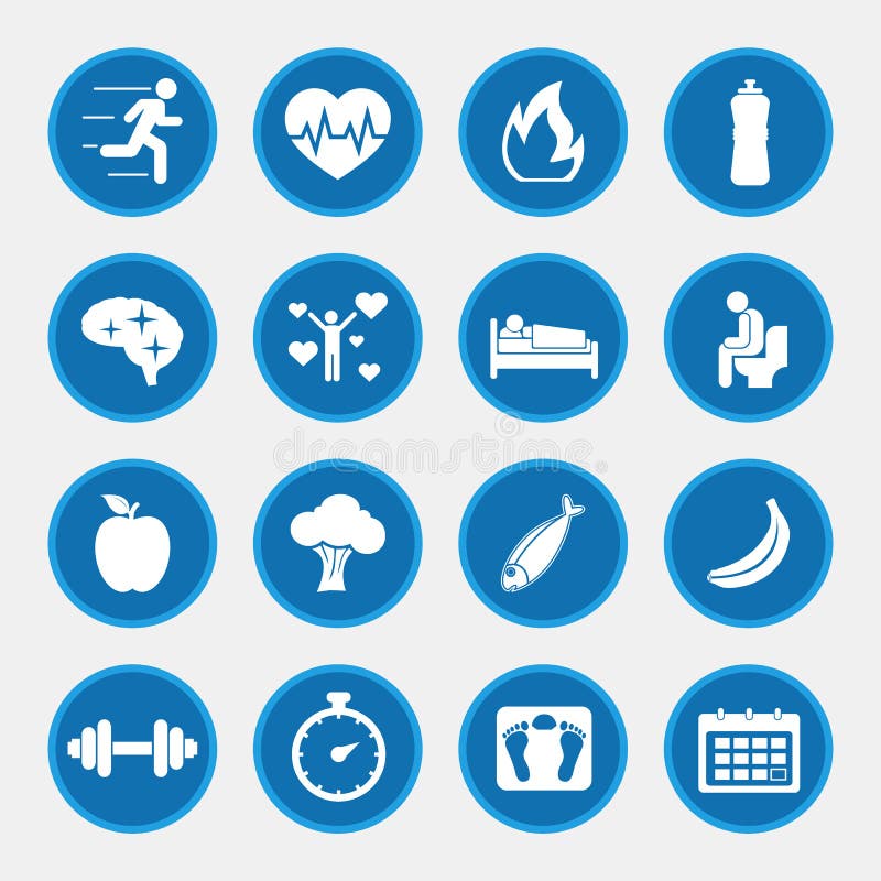 Healthy Lifestyle Concept Icons Set Blue Button Stock Vector ...