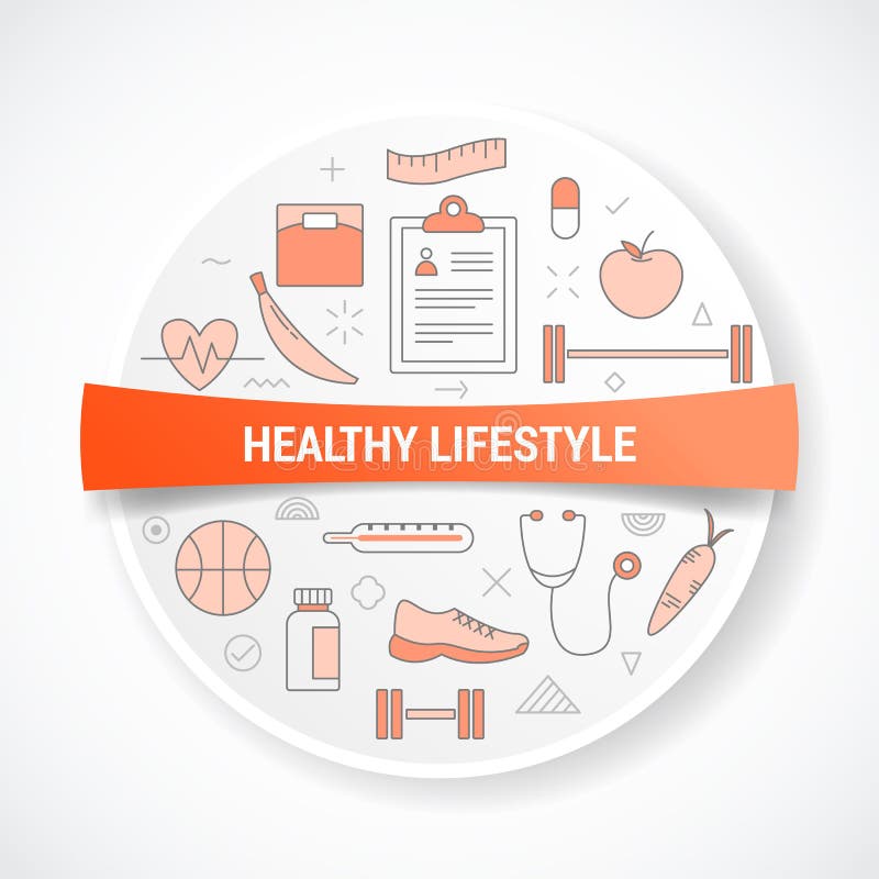 Healthy Lifestyle with Icon Concept with Round or Circle Shape Stock ...