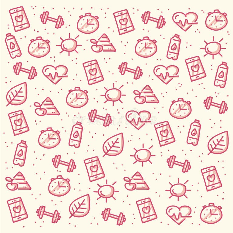 Healthy lifestyle pattern stock illustration. Illustration of drawn ...