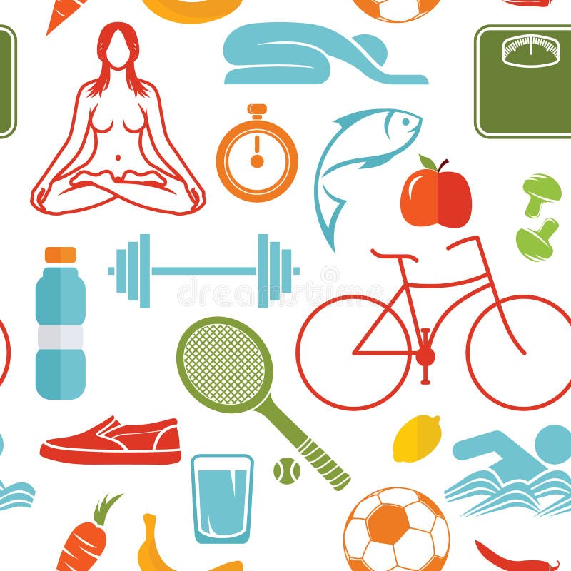 Healthy lifestyle pattern stock vector. Illustration of water - 60638596