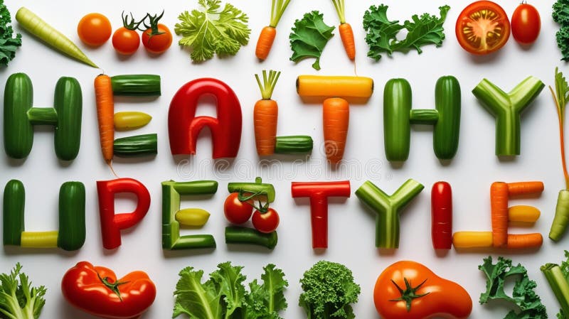 Healthy Lifestyle Text Made with Fresh Vegetables on White Background ...