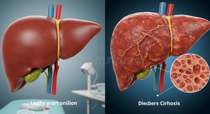 Healthy Liver Vs. Cirrhotic Liver Stock Illustration - Illustration of ...