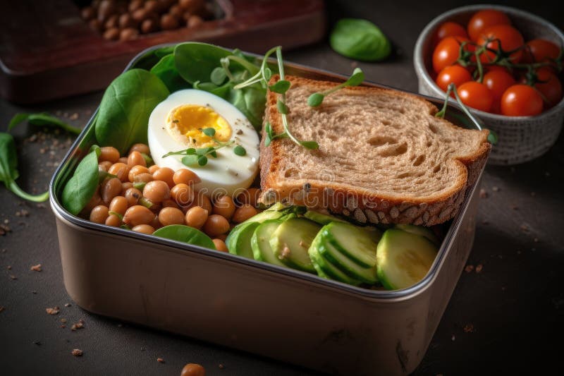 Healthy Lunch in Box with Avocado, Chickpeas, Egg and Bread. Generative ...