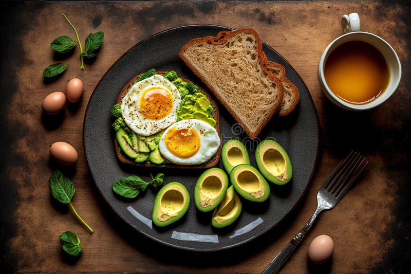 Healthy Lunch with Toast with Avocado and Eggs Stock Image - Image of ...